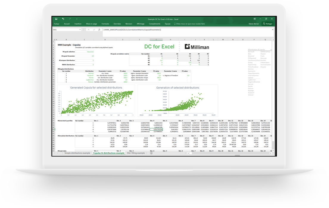 Milliman DC4Excel - Distributions and copulas functions for Excel